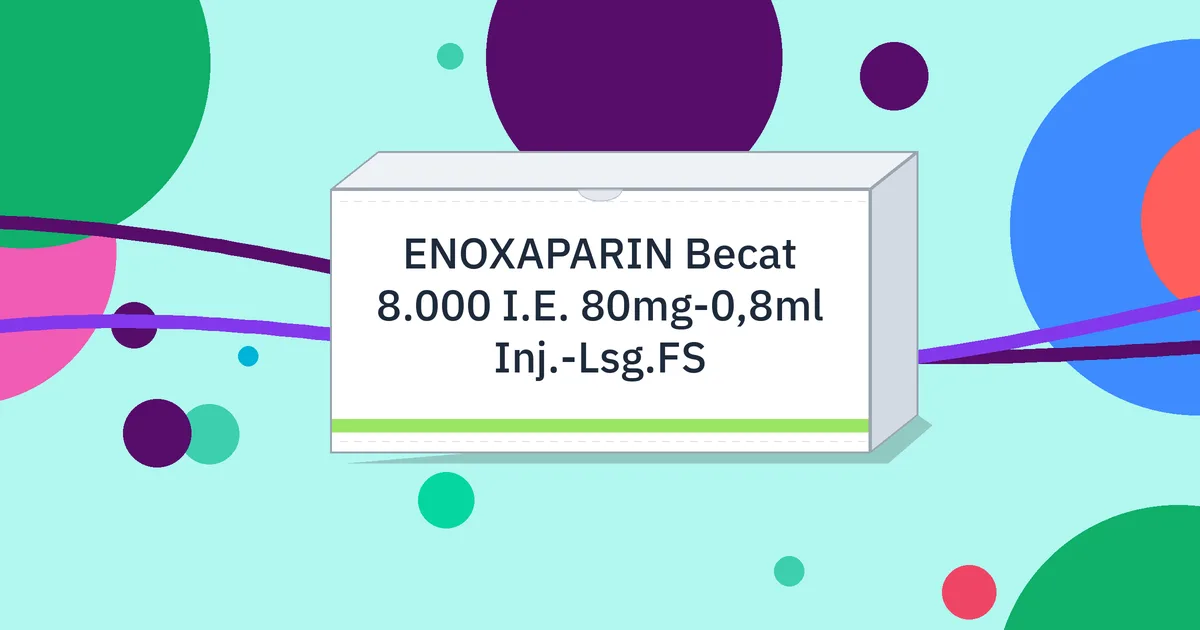 Symbolbild: Packung mit der Aufschrift ENOXAPARIN Becat 8.000 I.E. 80mg-0,8ml Inj.-Lsg.FS (PZN 16833624) – Verfügbarkeit und Bezug in Apotheken in Frankfurt am Main