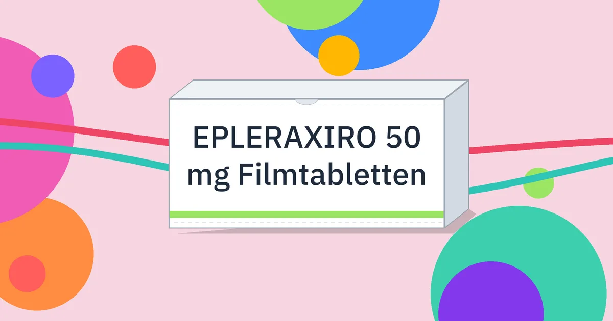 Symbolbild: Packung mit der Aufschrift EPLERAXIRO 50 mg Filmtabletten (PZN 19855106) – Verfügbarkeit und Bezug in Apotheken in Frankfurt am Main