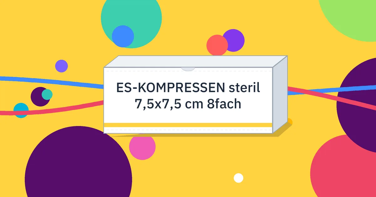 Symbolbild: Packung mit der Aufschrift ES-KOMPRESSEN steril 7,5x7,5 cm 8fach (PZN 00433986) – Verfügbarkeit und Bezug in Apotheken in Frankfurt am Main