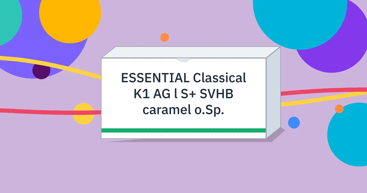 Symbolbild: Packung mit der Aufschrift ESSENTIAL Classical K1 AG l S+ SVHB caramel o.Sp. (PZN 18420122) – Verfügbarkeit und Bezug in Apotheken in Frankfurt am Main