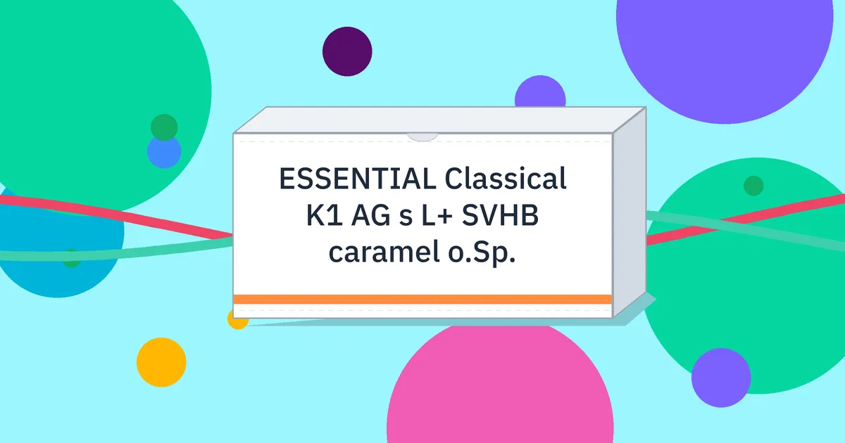 Symbolbild: Packung mit der Aufschrift ESSENTIAL Classical K1 AG s L+ SVHB caramel o.Sp. (PZN 18420151) – Verfügbarkeit und Bezug in Apotheken in Frankfurt am Main