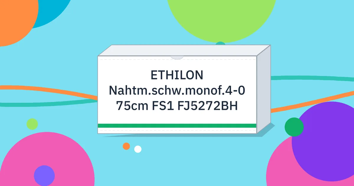 Symbolbild: Packung mit der Aufschrift ETHILON Nahtm.schw.monof.4-0 75cm FS1 FJ5272BH (PZN 16250928) – Verfügbarkeit und Bezug in Apotheken in Frankfurt am Main