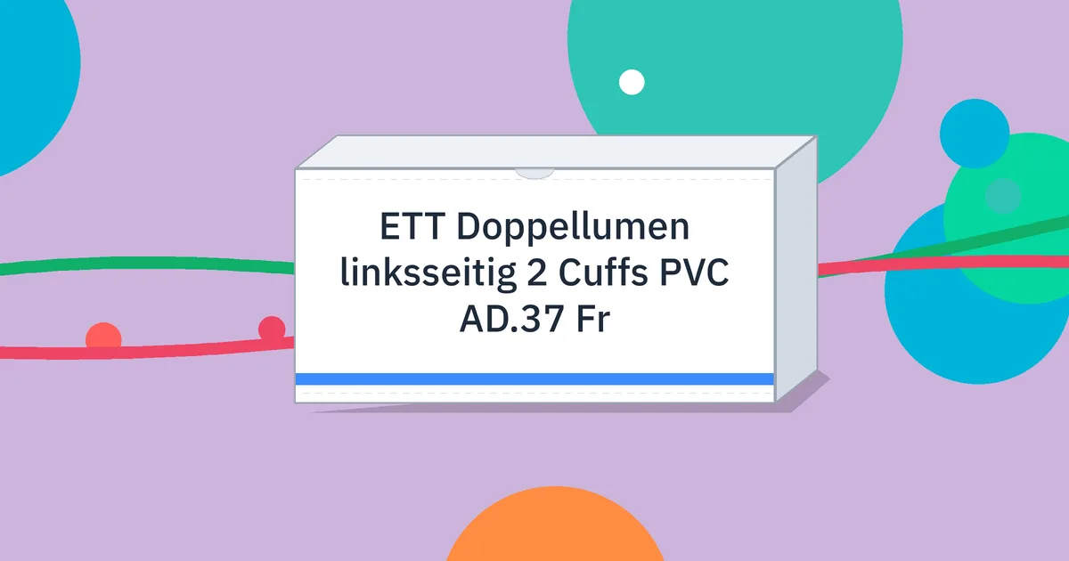Symbolbild: Packung mit der Aufschrift ETT Doppellumen linksseitig 2 Cuffs PVC AD.37 Fr (PZN 19121539) – Verfügbarkeit und Bezug in Apotheken in Frankfurt am Main