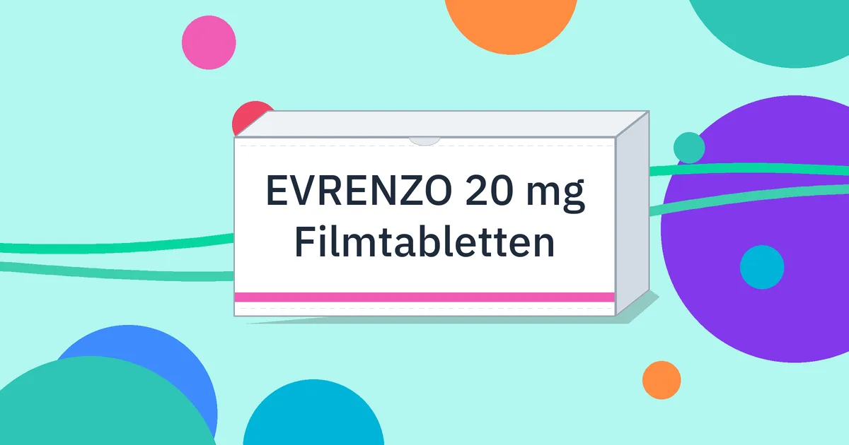 Symbolbild: Packung mit der Aufschrift EVRENZO 20 mg Filmtabletten (PZN 20044293) – Verfügbarkeit und Bezug in Apotheken in Frankfurt am Main