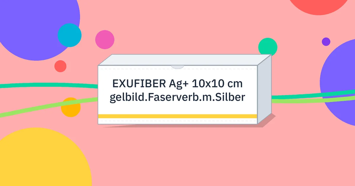 Symbolbild: Packung mit der Aufschrift EXUFIBER Ag+ 10x10 cm gelbild.Faserverb.m.Silber (PZN 19477124) – Verfügbarkeit und Bezug in Apotheken in Frankfurt am Main