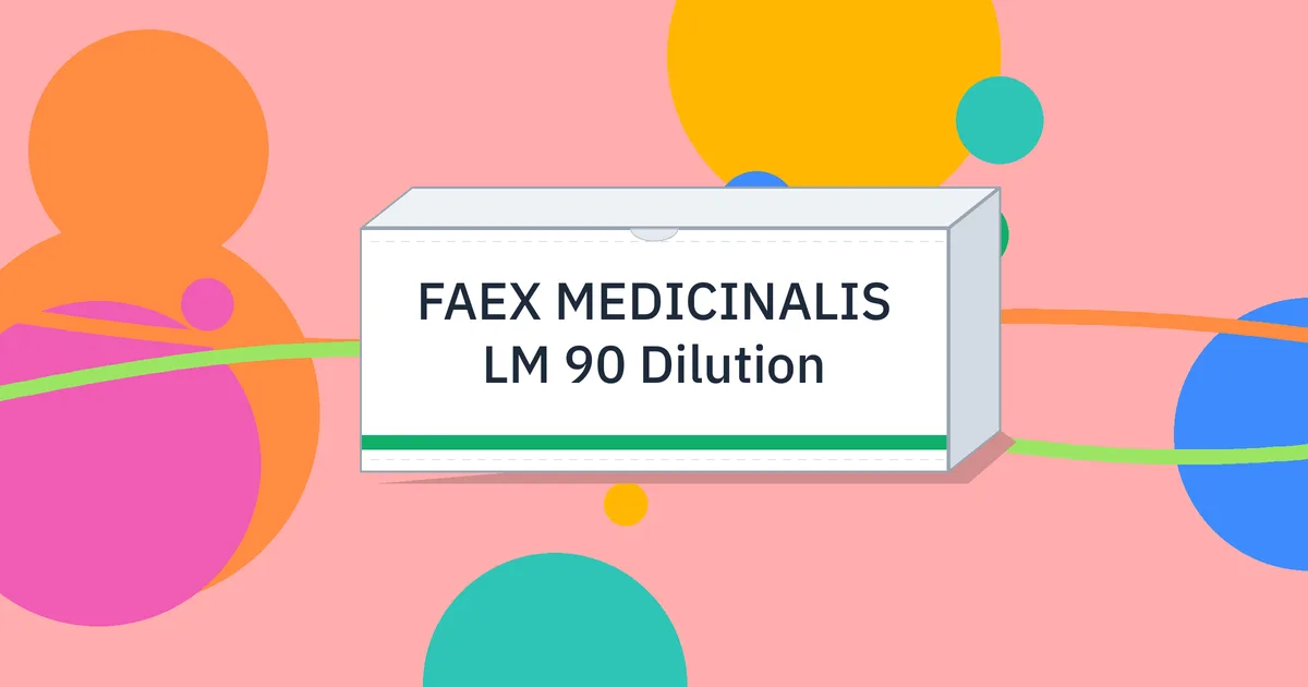 Symbolbild: Packung mit der Aufschrift FAEX MEDICINALIS LM 90 Dilution (PZN 13486317) – Verfügbarkeit und Bezug in Apotheken in Frankfurt am Main