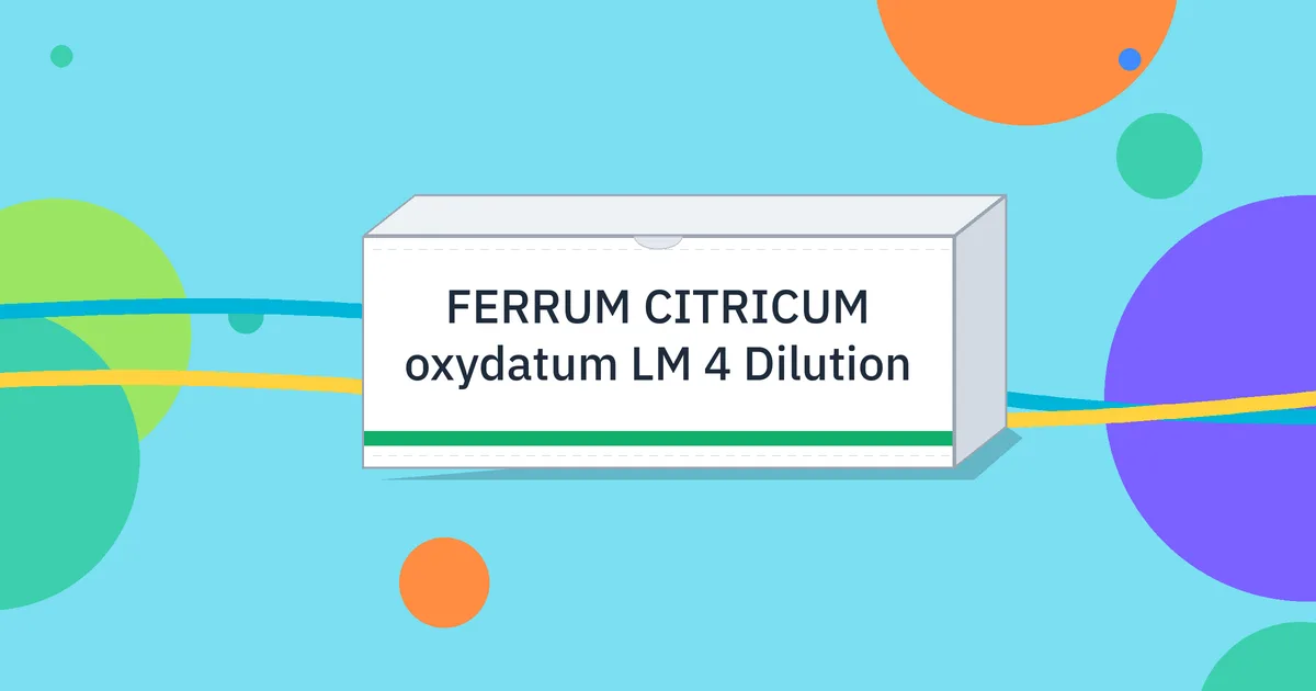 Symbolbild: Packung mit der Aufschrift FERRUM CITRICUM oxydatum LM 4 Dilution (PZN 12848327) – Verfügbarkeit und Bezug in Apotheken in Frankfurt am Main