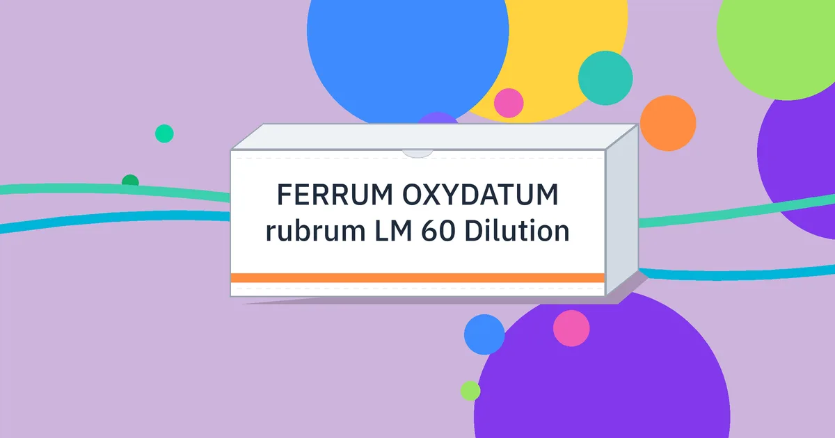 Symbolbild: Packung mit der Aufschrift FERRUM OXYDATUM rubrum LM 60 Dilution (PZN 12851915) – Verfügbarkeit und Bezug in Apotheken in Frankfurt am Main