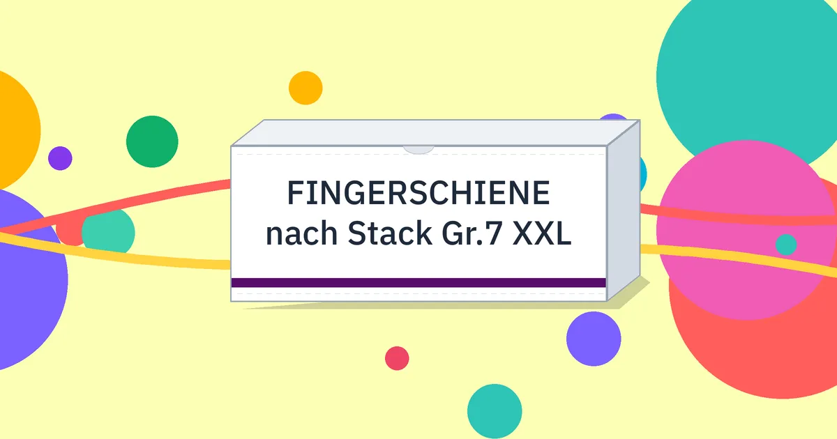 Symbolbild: Packung mit der Aufschrift FINGERSCHIENE nach Stack Gr.7 XXL (PZN 07145569) – Verfügbarkeit und Bezug in Apotheken in Frankfurt am Main