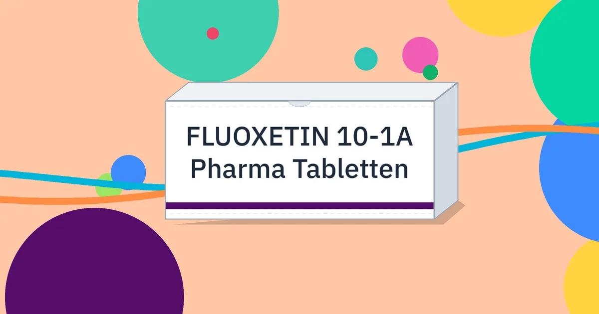 Symbolbild: Packung mit der Aufschrift FLUOXETIN 10-1A Pharma Tabletten (PZN 04832967) – Verfügbarkeit und Bezug in Apotheken in Frankfurt am Main