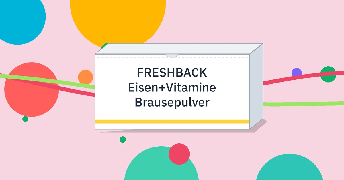 Symbolbild: Packung mit der Aufschrift FRESHBACK Eisen+Vitamine Brausepulver (PZN 16895967) – Verfügbarkeit und Bezug in Apotheken in Frankfurt am Main