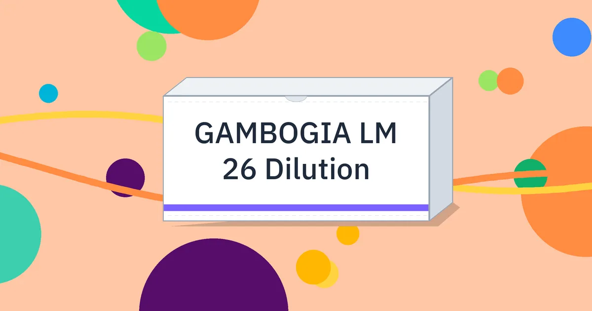 Symbolbild: Packung mit der Aufschrift GAMBOGIA LM 26 Dilution (PZN 13498680) – Verfügbarkeit und Bezug in Apotheken in Frankfurt am Main