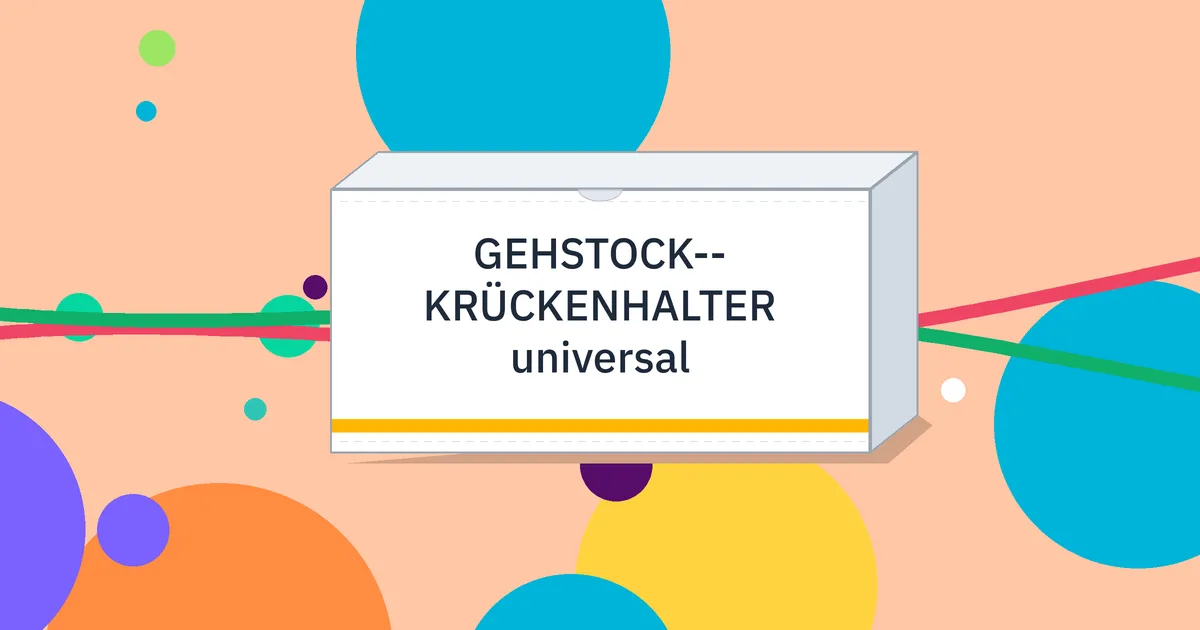 Symbolbild: Packung mit der Aufschrift GEHSTOCK--KRÜCKENHALTER universal (PZN 10915924) – Verfügbarkeit und Bezug in Apotheken in Frankfurt am Main
