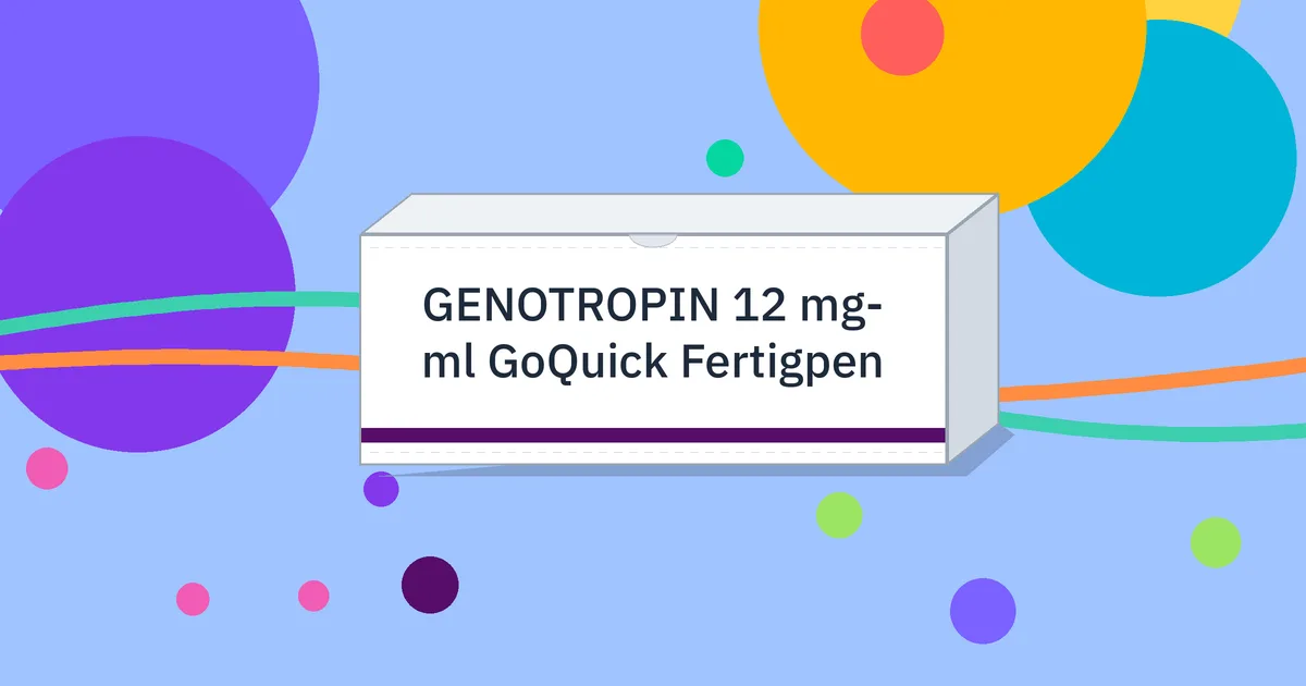 Symbolbild: Packung mit der Aufschrift GENOTROPIN 12 mg-ml GoQuick Fertigpen (PZN 12345773) – Verfügbarkeit und Bezug in Apotheken in Frankfurt am Main