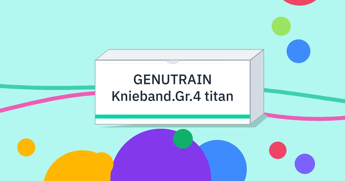 Symbolbild: Packung mit der Aufschrift GENUTRAIN Knieband.Gr.4 titan (PZN 14144978) – Verfügbarkeit und Bezug in Apotheken in Frankfurt am Main
