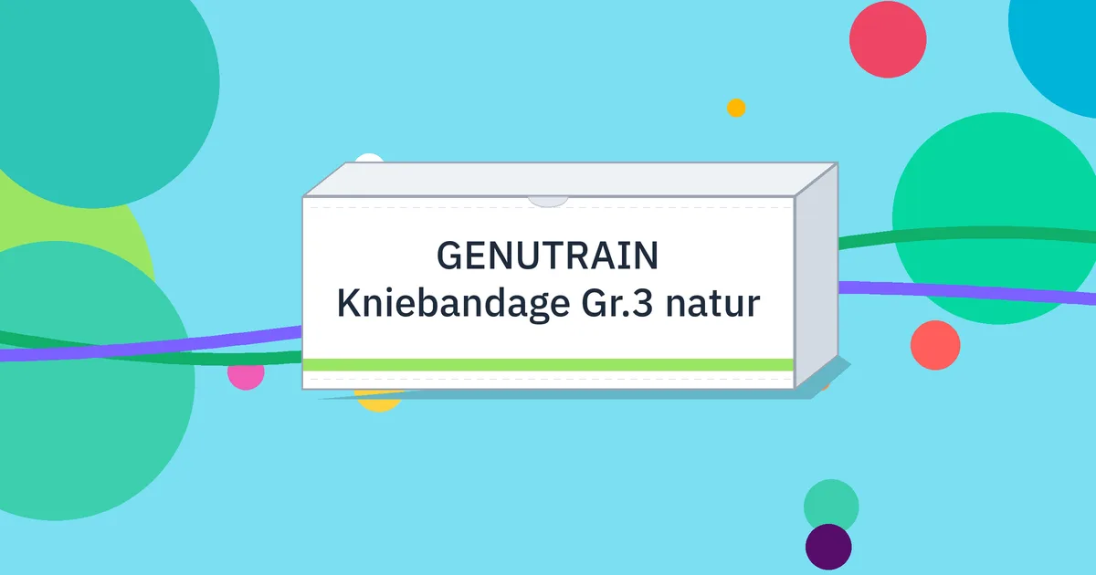 Symbolbild: Packung mit der Aufschrift GENUTRAIN Kniebandage Gr.3 natur (PZN 01285269) – Verfügbarkeit und Bezug in Apotheken in Frankfurt am Main