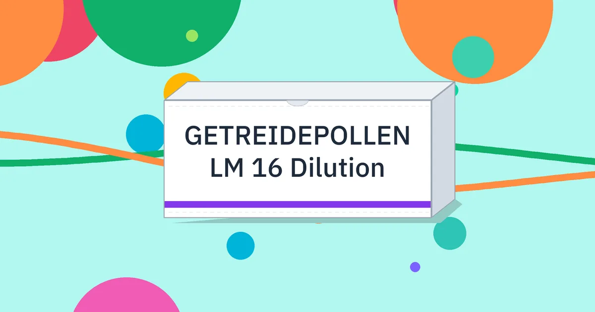 Symbolbild: Packung mit der Aufschrift GETREIDEPOLLEN LM 16 Dilution (PZN 12877671) – Verfügbarkeit und Bezug in Apotheken in Frankfurt am Main