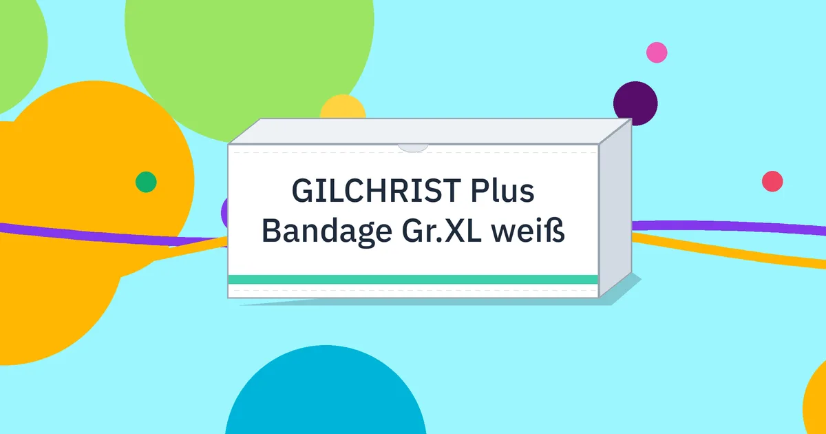 Symbolbild: Packung mit der Aufschrift GILCHRIST Plus Bandage Gr.XL weiß (PZN 04911804) – Verfügbarkeit und Bezug in Apotheken in Frankfurt am Main