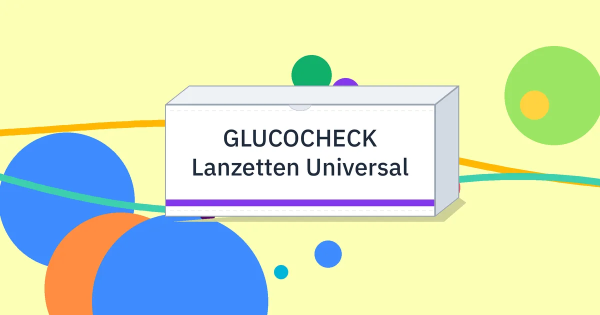 Symbolbild: Packung mit der Aufschrift GLUCOCHECK Lanzetten Universal (PZN 09265562) – Verfügbarkeit und Bezug in Apotheken in Frankfurt am Main