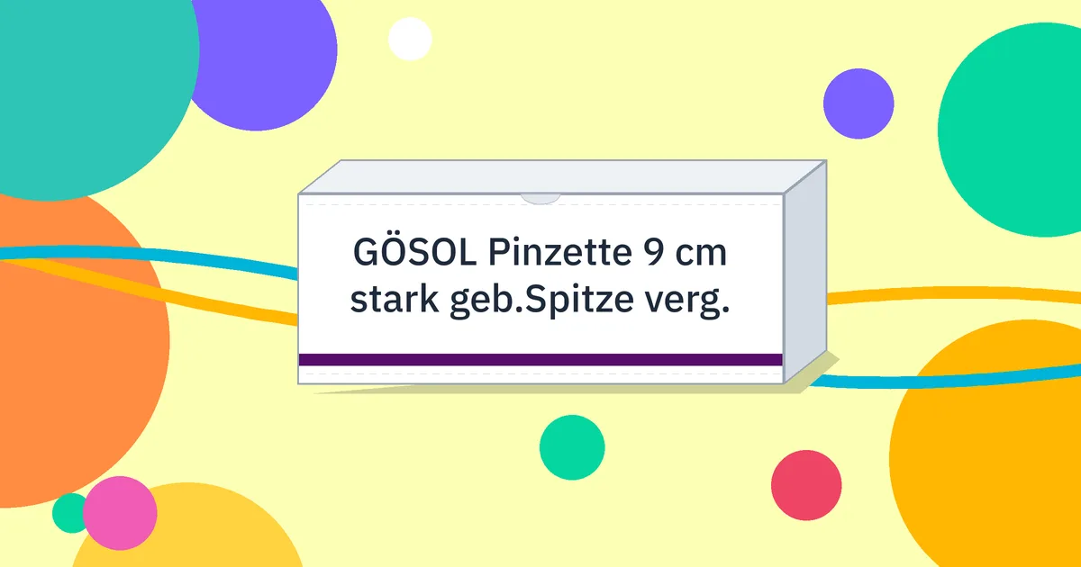 Symbolbild: Packung mit der Aufschrift GÖSOL Pinzette 9 cm stark geb.Spitze verg. (PZN 16774293) – Verfügbarkeit und Bezug in Apotheken in Frankfurt am Main