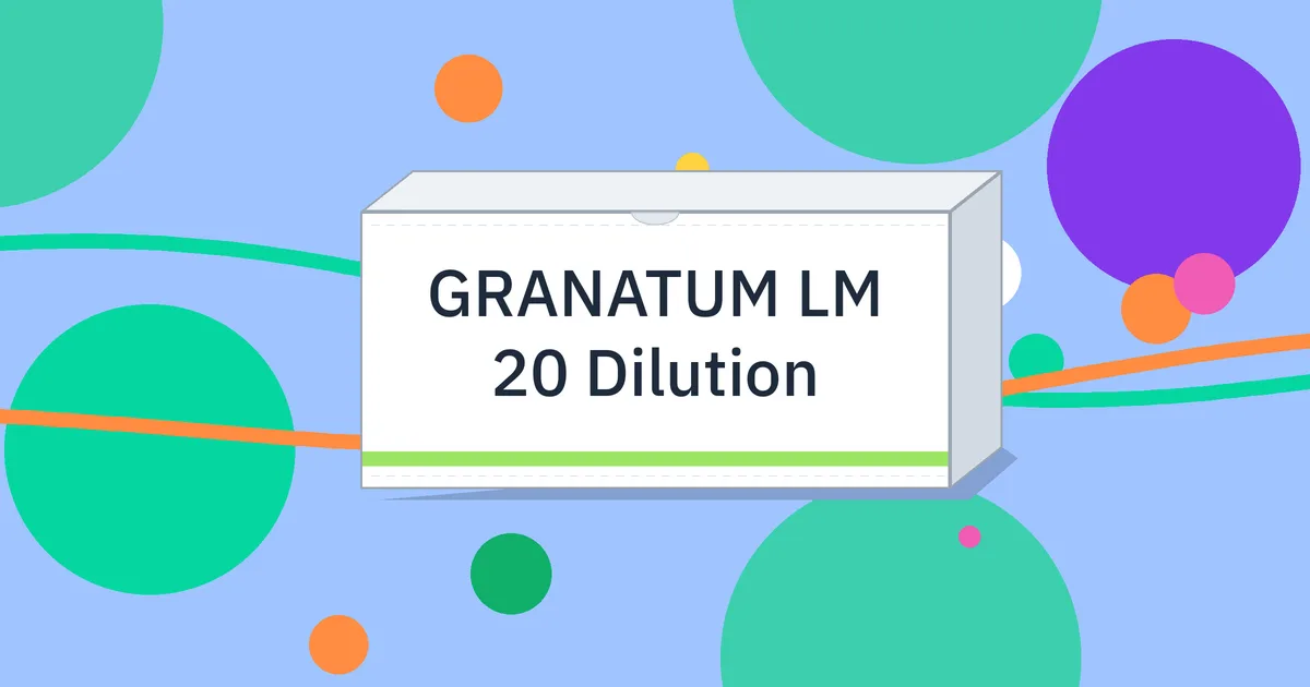 Symbolbild: Packung mit der Aufschrift GRANATUM LM 20 Dilution (PZN 13546166) – Verfügbarkeit und Bezug in Apotheken in Frankfurt am Main