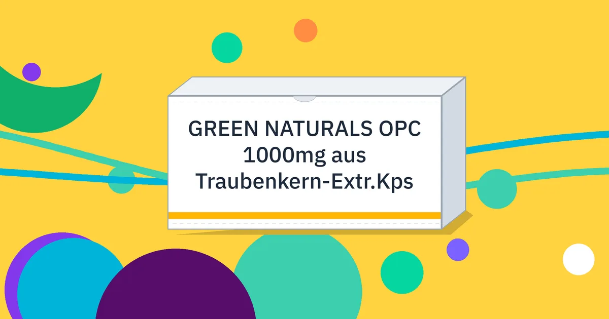 Symbolbild: Packung mit der Aufschrift GREEN NATURALS OPC 1000mg aus Traubenkern-Extr.Kps (PZN 19403367) – Verfügbarkeit und Bezug in Apotheken in Frankfurt am Main