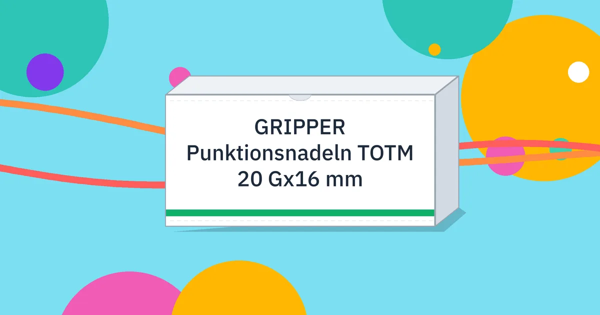 Symbolbild: Packung mit der Aufschrift GRIPPER Punktionsnadeln TOTM 20 Gx16 mm (PZN 02954620) – Verfügbarkeit und Bezug in Apotheken in Frankfurt am Main