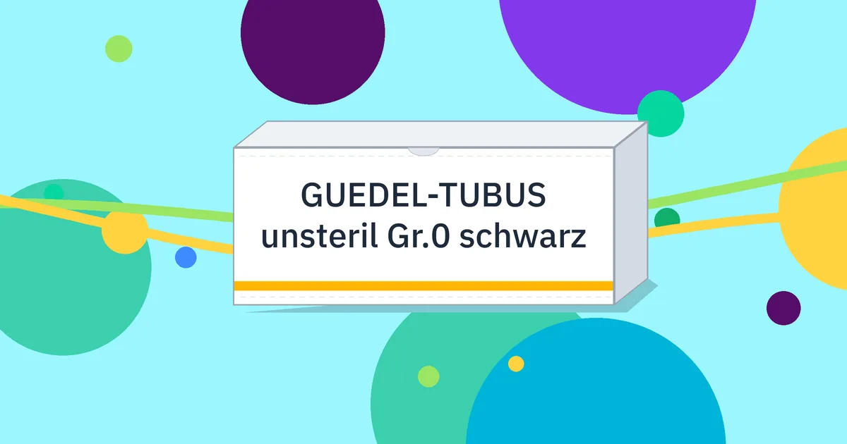 Symbolbild: Packung mit der Aufschrift GUEDEL-TUBUS unsteril Gr.0 schwarz (PZN 13832920) – Verfügbarkeit und Bezug in Apotheken in Frankfurt am Main