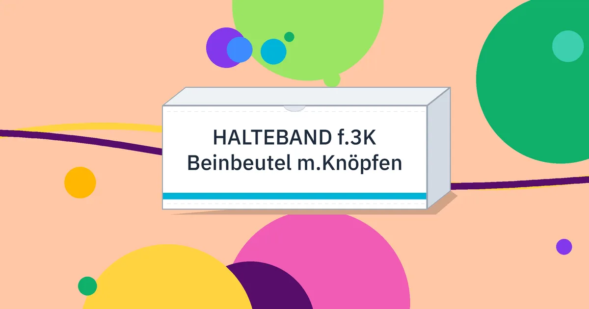 Symbolbild: Packung mit der Aufschrift HALTEBAND f.3K Beinbeutel m.Knöpfen (PZN 06090949) – Verfügbarkeit und Bezug in Apotheken in Frankfurt am Main
