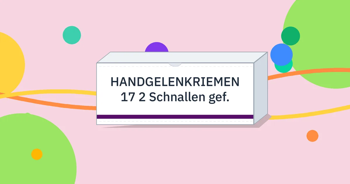Symbolbild: Packung mit der Aufschrift HANDGELENKRIEMEN 17 2 Schnallen gef. (PZN 02693220) – Verfügbarkeit und Bezug in Apotheken in Frankfurt am Main