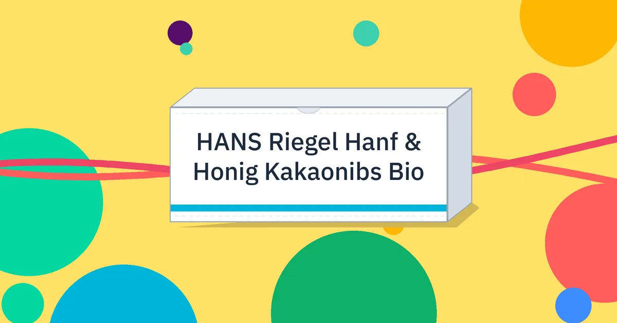 Symbolbild: Packung mit der Aufschrift HANS Riegel Hanf & Honig Kakaonibs Bio (PZN 17421444) – Verfügbarkeit und Bezug in Apotheken in Frankfurt am Main
