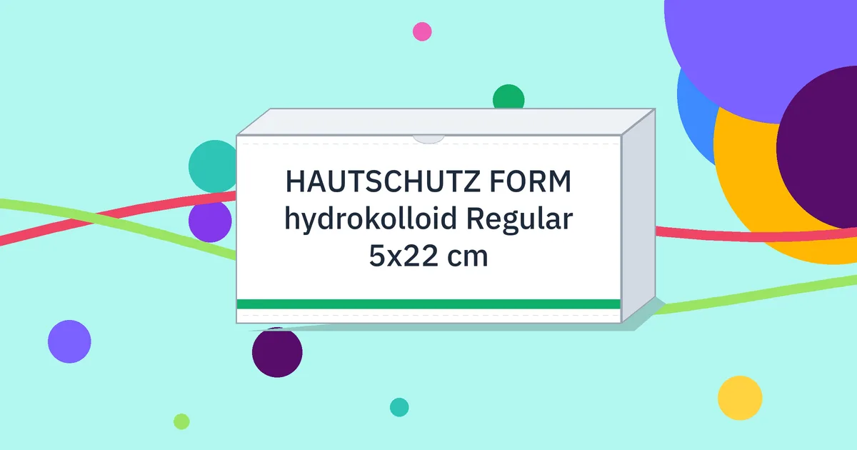 Symbolbild: Packung mit der Aufschrift HAUTSCHUTZ FORM hydrokolloid Regular 5x22 cm (PZN 11666392) – Verfügbarkeit und Bezug in Apotheken in Frankfurt am Main