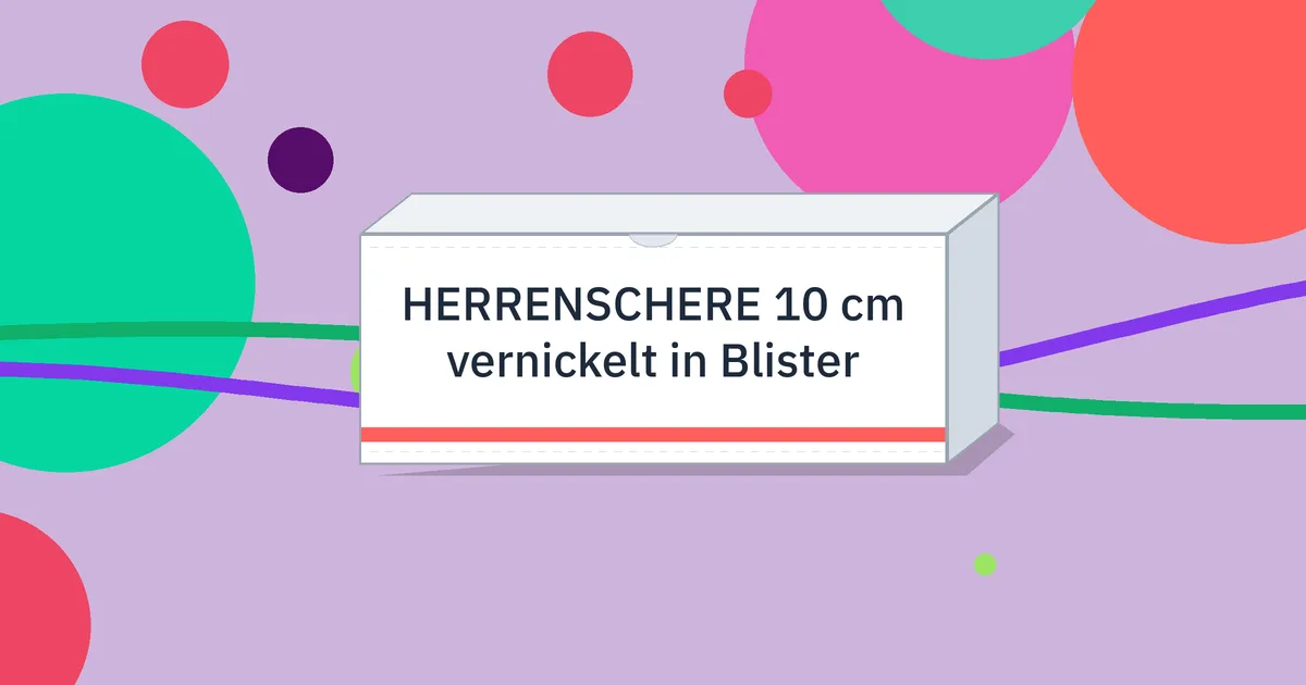 Symbolbild: Packung mit der Aufschrift HERRENSCHERE 10 cm vernickelt in Blister (PZN 18155246) – Verfügbarkeit und Bezug in Apotheken in Frankfurt am Main