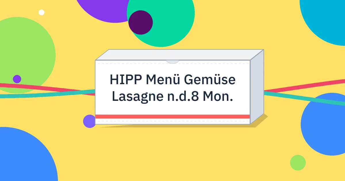 Symbolbild: Packung mit der Aufschrift HIPP Menü Gemüse Lasagne n.d.8 Mon. (PZN 08544490) – Verfügbarkeit und Bezug in Apotheken in Frankfurt am Main