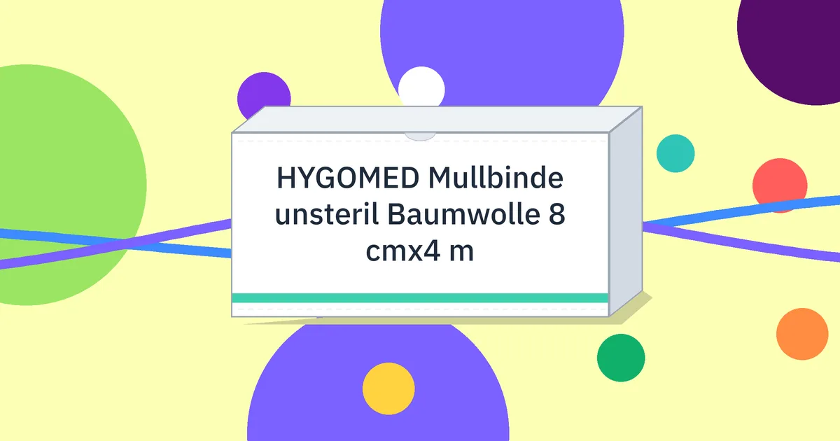 Symbolbild: Packung mit der Aufschrift HYGOMED Mullbinde unsteril Baumwolle 8 cmx4 m (PZN 20934905) – Verfügbarkeit und Bezug in Apotheken in Frankfurt am Main