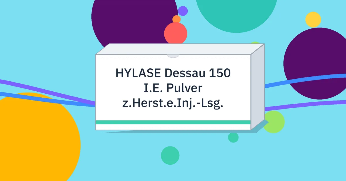 Symbolbild: Packung mit der Aufschrift HYLASE Dessau 150 I.E. Pulver z.Herst.e.Inj.-Lsg. (PZN 15577171) – Verfügbarkeit und Bezug in Apotheken in Frankfurt am Main