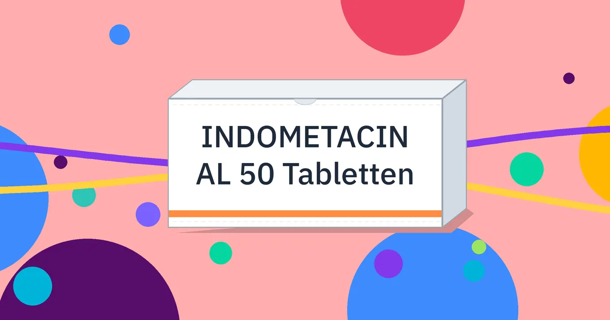 Symbolbild: Packung mit der Aufschrift INDOMETACIN AL 50 Tabletten (PZN 03454121) – Verfügbarkeit und Bezug in Apotheken in Frankfurt am Main