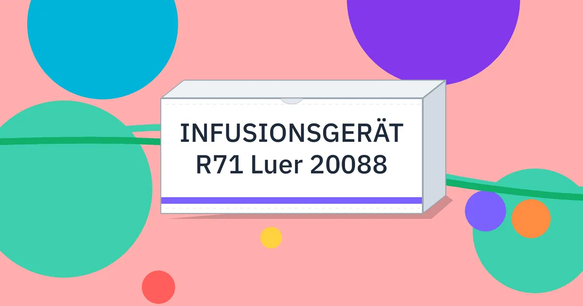 Symbolbild: Packung mit der Aufschrift INFUSIONSGERÄT R71 Luer 20088 (PZN 02768202) – Verfügbarkeit und Bezug in Apotheken in Frankfurt am Main