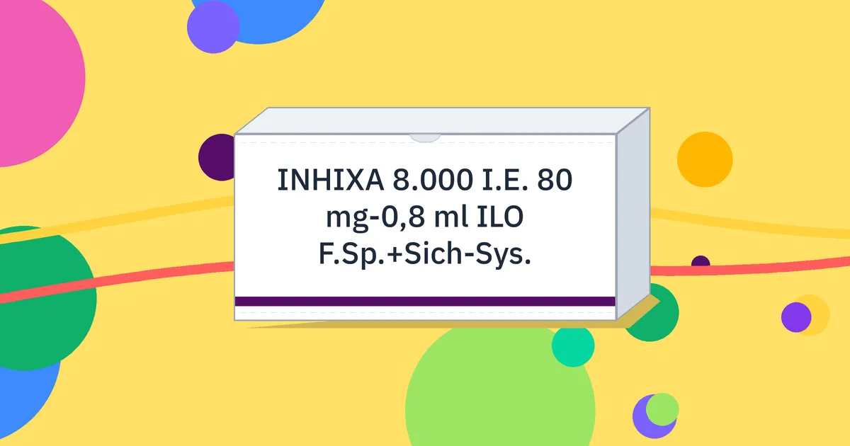 Symbolbild: Packung mit der Aufschrift INHIXA 8.000 I.E. 80 mg-0,8 ml ILO F.Sp.+Sich-Sys. (PZN 13415524) – Verfügbarkeit und Bezug in Apotheken in Frankfurt am Main
