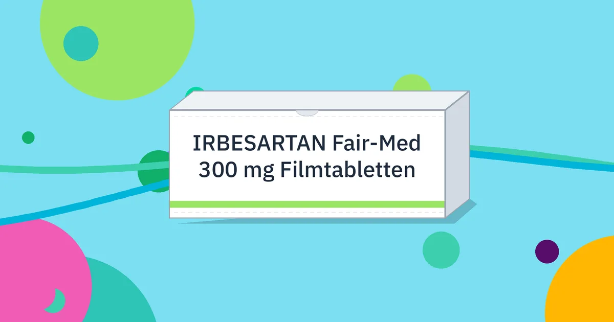 Symbolbild: Packung mit der Aufschrift IRBESARTAN Fair-Med 300 mg Filmtabletten (PZN 14167620) – Verfügbarkeit und Bezug in Apotheken in Frankfurt am Main