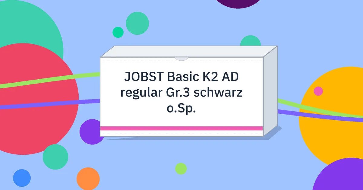 Symbolbild: Packung mit der Aufschrift JOBST Basic K2 AD regular Gr.3 schwarz o.Sp. (PZN 15311119) – Verfügbarkeit und Bezug in Apotheken in Frankfurt am Main