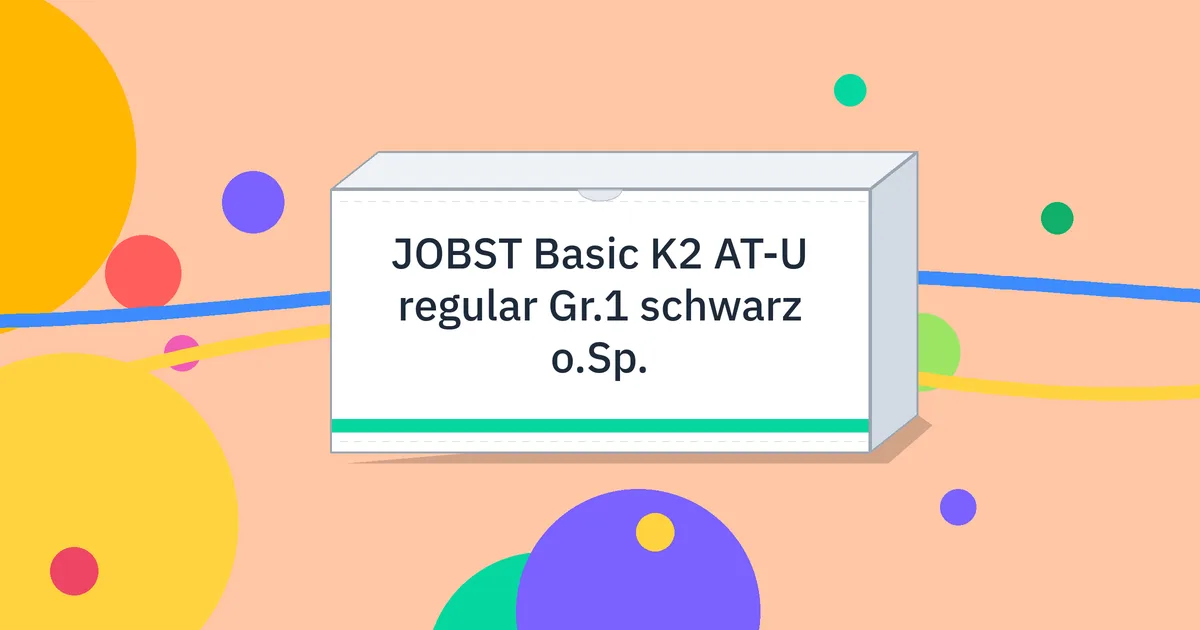 Symbolbild: Packung mit der Aufschrift JOBST Basic K2 AT-U regular Gr.1 schwarz o.Sp. (PZN 15312343) – Verfügbarkeit und Bezug in Apotheken in Frankfurt am Main
