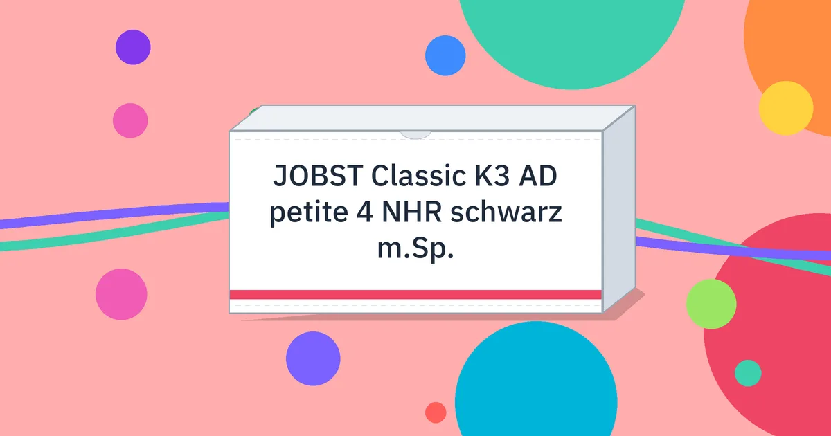 Symbolbild: Packung mit der Aufschrift JOBST Classic K3 AD petite 4 NHR schwarz m.Sp. (PZN 13069950) – Verfügbarkeit und Bezug in Apotheken in Frankfurt am Main
