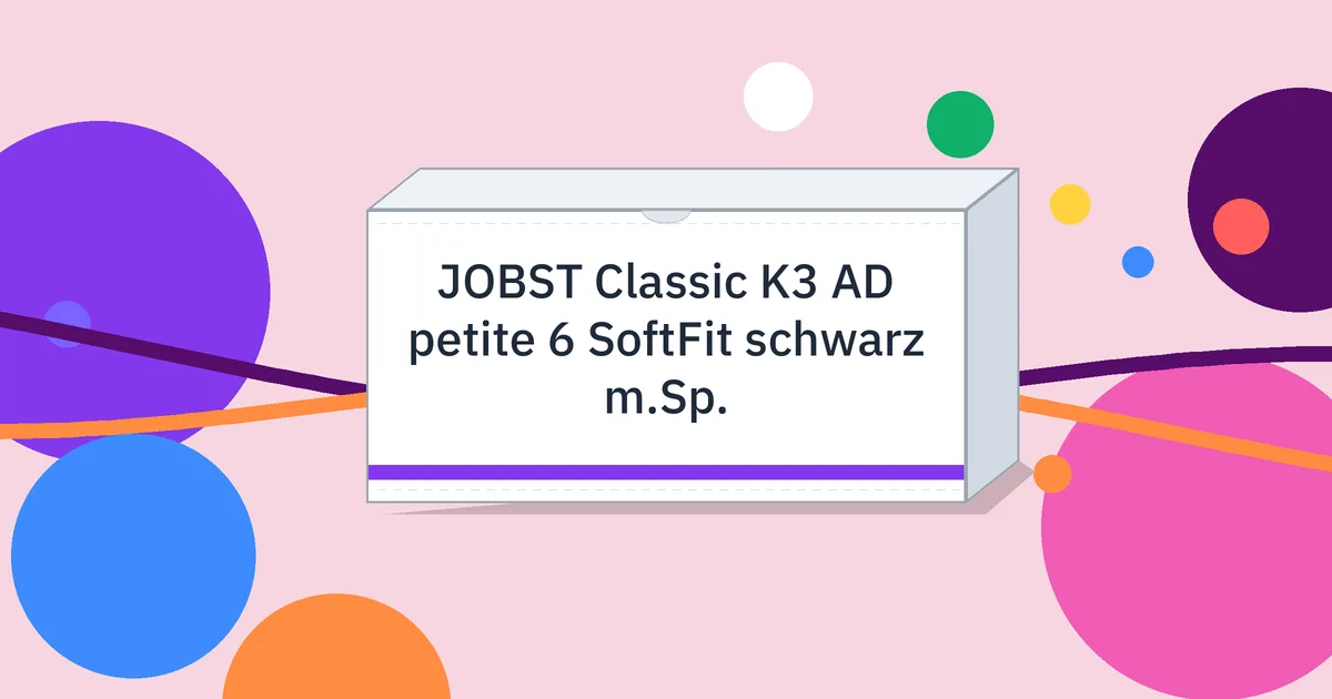 Symbolbild: Packung mit der Aufschrift JOBST Classic K3 AD petite 6 SoftFit schwarz m.Sp. (PZN 14223465) – Verfügbarkeit und Bezug in Apotheken in Frankfurt am Main