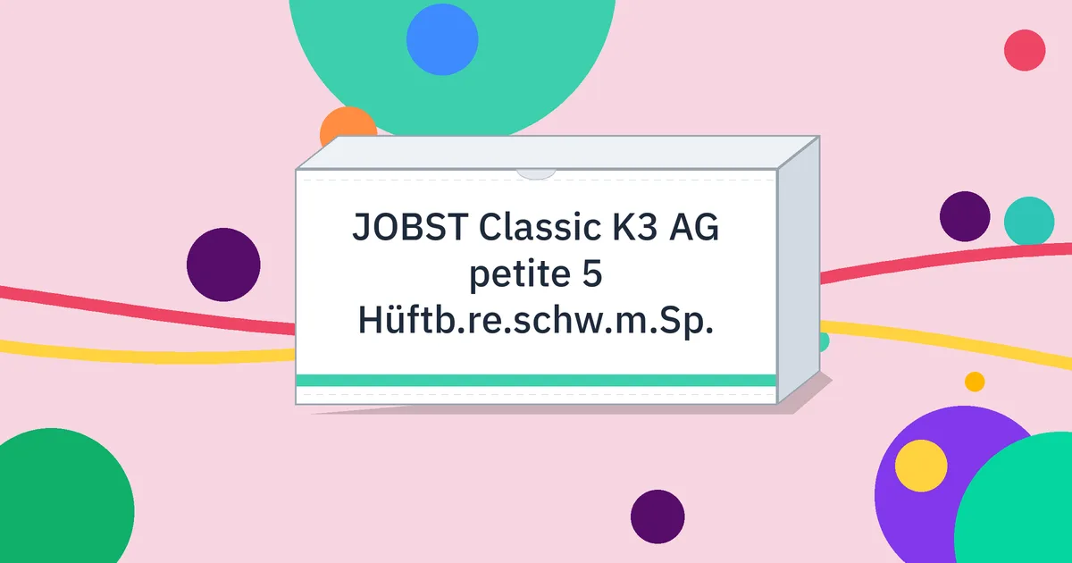 Symbolbild: Packung mit der Aufschrift JOBST Classic K3 AG petite 5 Hüftb.re.schw.m.Sp. (PZN 13075063) – Verfügbarkeit und Bezug in Apotheken in Frankfurt am Main
