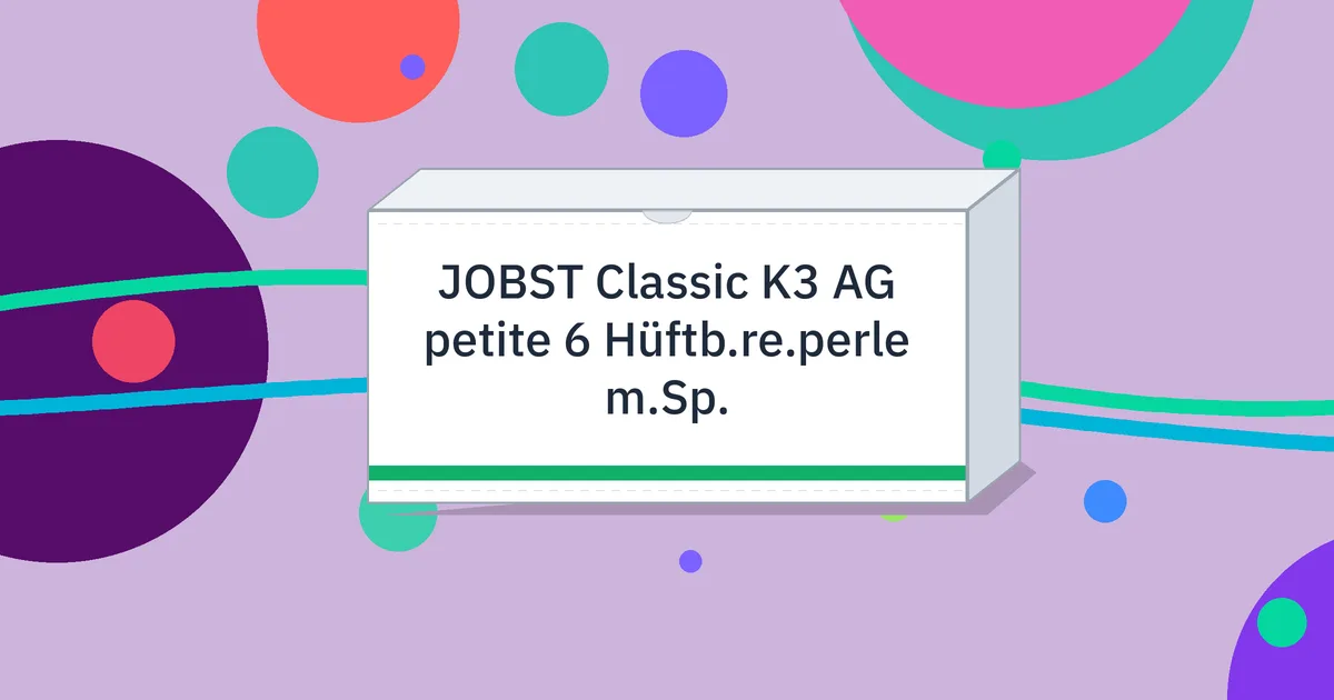 Symbolbild: Packung mit der Aufschrift JOBST Classic K3 AG petite 6 Hüftb.re.perle m.Sp. (PZN 13074916) – Verfügbarkeit und Bezug in Apotheken in Frankfurt am Main