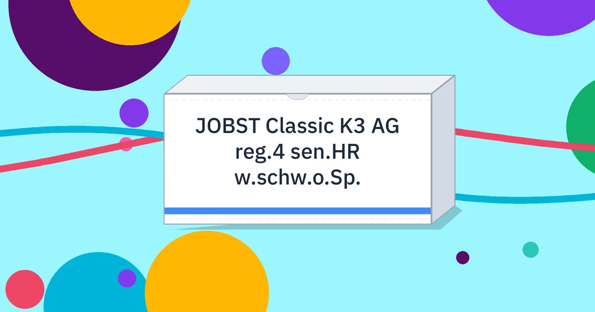 Symbolbild: Packung mit der Aufschrift JOBST Classic K3 AG reg.4 sen.HR w.schw.o.Sp. (PZN 17957535) – Verfügbarkeit und Bezug in Apotheken in Frankfurt am Main