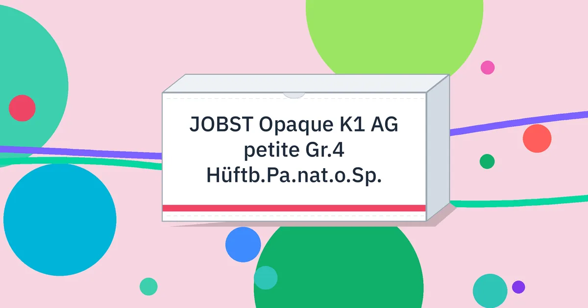 Symbolbild: Packung mit der Aufschrift JOBST Opaque K1 AG petite Gr.4 Hüftb.Pa.nat.o.Sp. (PZN 13098816) – Verfügbarkeit und Bezug in Apotheken in Frankfurt am Main