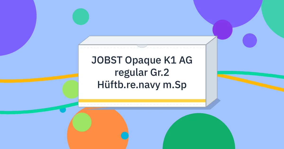 Symbolbild: Packung mit der Aufschrift JOBST Opaque K1 AG regular Gr.2 Hüftb.re.navy m.Sp (PZN 13101197) – Verfügbarkeit und Bezug in Apotheken in Frankfurt am Main