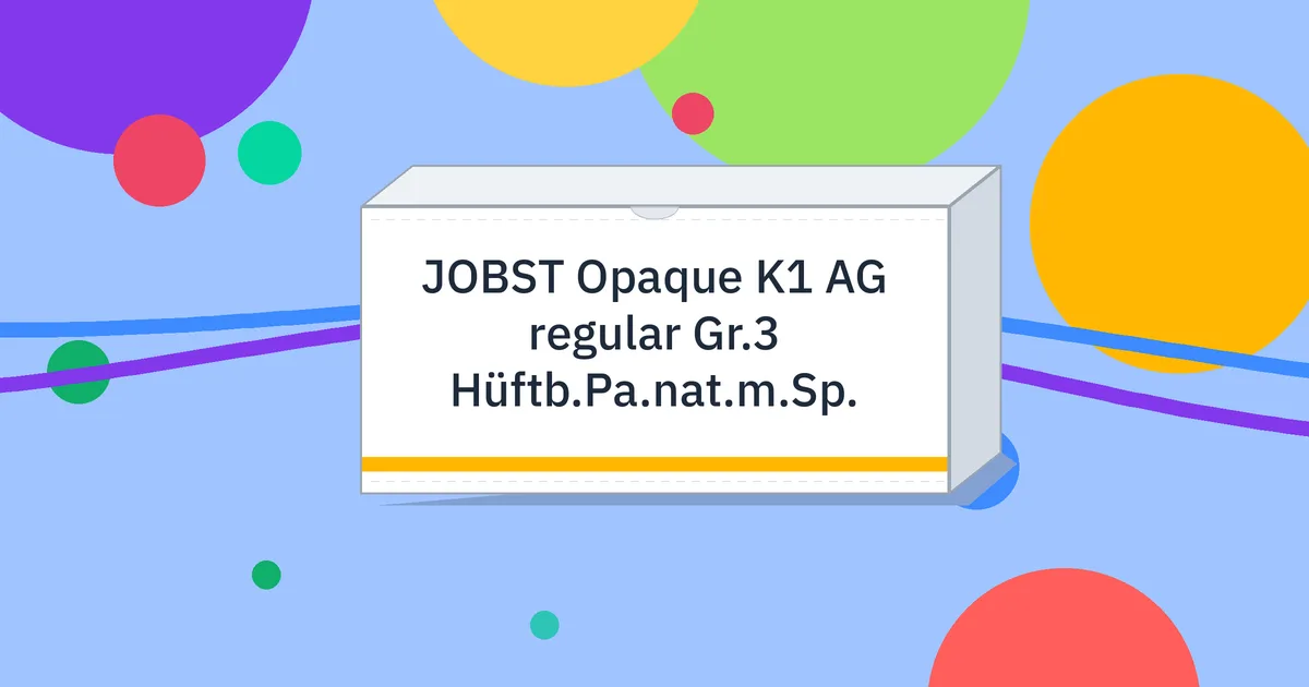 Symbolbild: Packung mit der Aufschrift JOBST Opaque K1 AG regular Gr.3 Hüftb.Pa.nat.m.Sp. (PZN 13100565) – Verfügbarkeit und Bezug in Apotheken in Frankfurt am Main